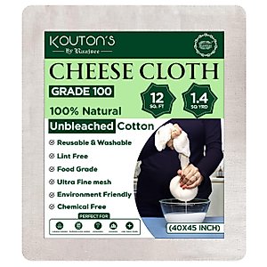 Raajsee Cheese Cloths Grade 100, 12 Sq Feet - 1.4 Sq Yards Unbleached 100% Organic Cotton Fabric - Reusable Ultra Fine Mesh Muslin Cloth - Cheesecloth For Straining Cooking,Baking,Cheese Making