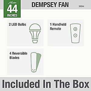 Hunter Fan Dempsey Low Profile Indoor Ceiling Fan with LED Light and Remote Control, Metal, Fresh White, 44 Inch