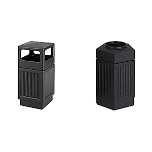 Safco Products Canmeleon Outdoor/Indoor Recessed Panel Trash Can 9476BL, Black & Canmeleon Outdoor/Indoor Open Top Pentagon Trash Can 9485BL, Black, Five Fluted Panels, 30-Gallon Capacity