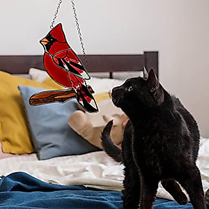 Bluebird and Cardinal Stained Glass Window Hanging Bird Suncatcher for Window