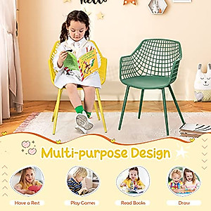 Costzon Kids Chair, 4-Piece, Child-Size Chairs with Curved Backrest, Ergonomic Armrests, Metal Legs & Anti-Slip Foot Pads, Toddler Furniture for Playroom, School, Daycare, Toddler Chairs (Colorful)