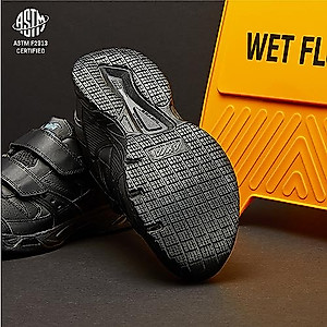 Avia Avi-Union II Strap Non Slip Shoes for Men, Hook and Loop Mens Walking Shoes with Memory Foam - Black/Dark Grey, 10.5 Wide