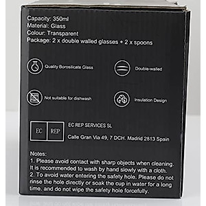 LIBWYS 2 Pack Double Walled Coffee Cups Glasses Mugs, 12oz Espresso Cappuccino Latte Tea Cups with Handle, Heat Resistant Borosilicate Clear Glasses 350ml