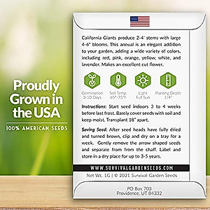 Survival Garden Seeds - California Giants Zinnia Seed for Planting - Packet with Instructions to Plant and Grow Zinnia Elegans Plants in Your Home Vegetable Garden - Non-GMO Heirloom Variety