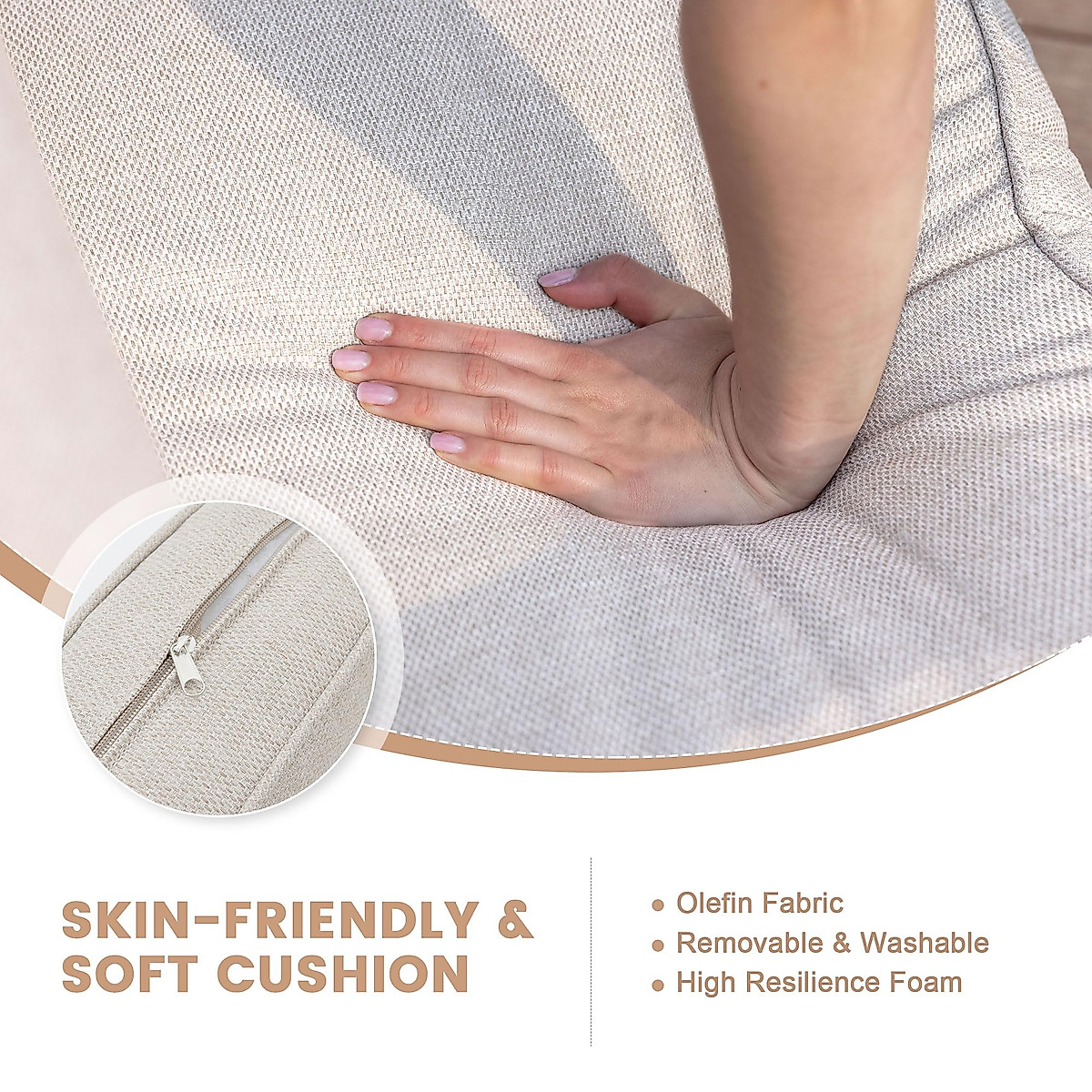 VICLLAX Patio Furniture Set 4 Pieces Outdoor Conversation Set, 3-Seat Sofa with 45" Ceramic Tabletop Fire Pit and 2 Swivel Sofa Chairs for Garden, Poolside, Backyard, Beige Cushion