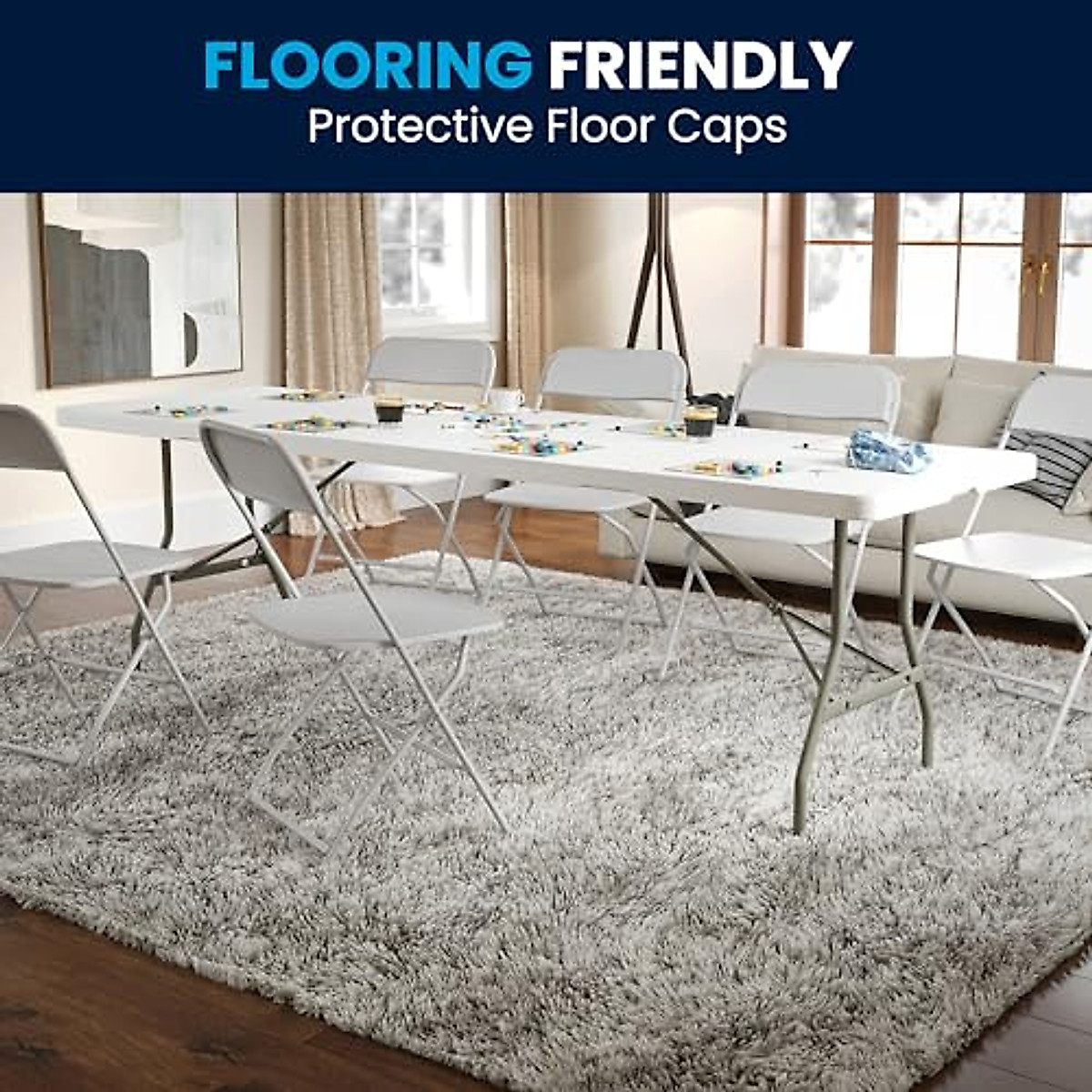 Flash Furniture Kathryn 8' Rectangular Plastic Folding Event Table with Carrying Handle, Bi-Fold Portable Banquet Table for Indoor/Outdoor Events, Granite White, 30"W x 96"L