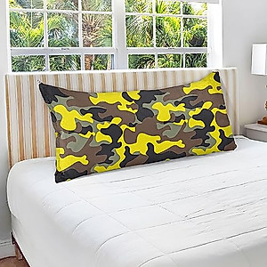 Yellow Camo Pillow Cases King Size Velvet Pillow Covers Super Soft Decorative Pillowcase with Zipper for Women Men Bedroom Sofa Couch