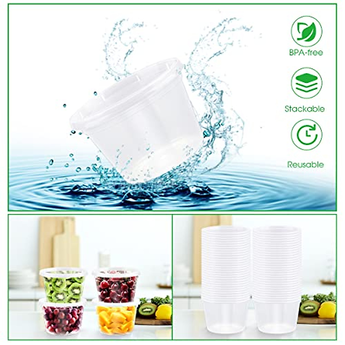 ZIZOTI [50 Pack,16oz] Combo Food Storage Containers with Lids, Airtight Deli Food Containers w 10 Spoons, BPA-Free Leakproof Takeout Meal Prep Dishwasher, Microwave, Freezer Safe