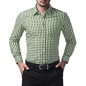 Paul Jones Casual Long-Sleeve Plaid Dress Shirt Checkered Button Down Shirt, Olive Green, Small