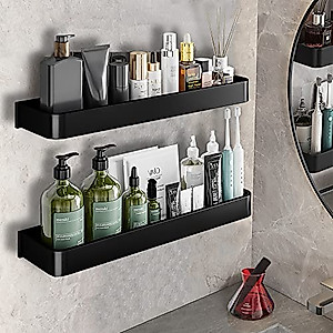 IUKPPTUI Bathroom Shelf Wall Mounted Decor Shower Rack Cosmetics Organizer Aluminium Floating Shelves for Kitchen Storage Black