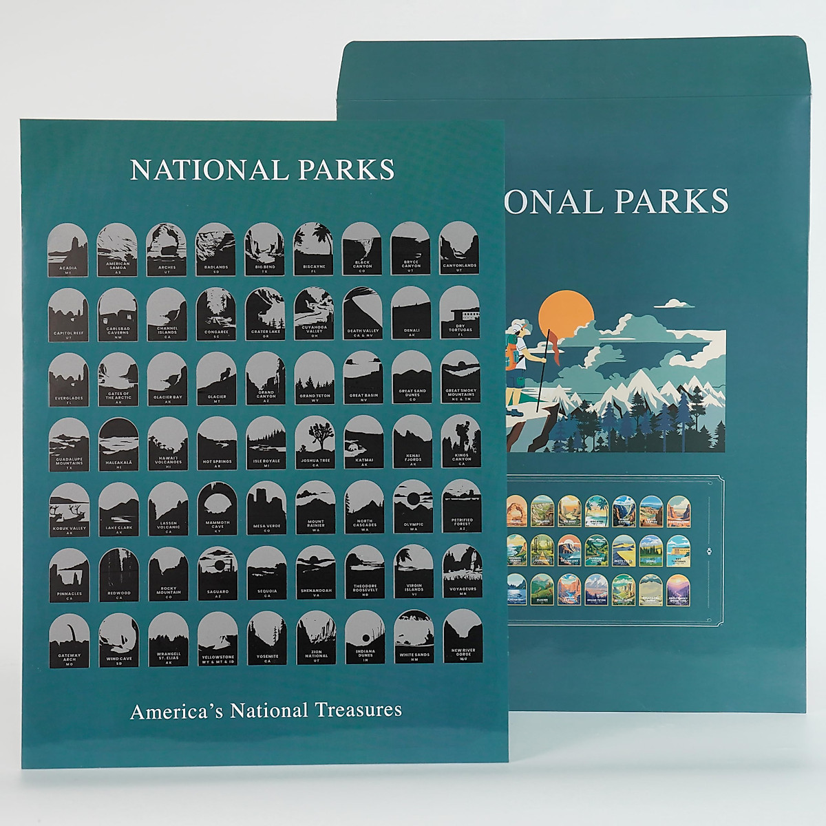 HYPERI 63 United States National Park Scratch Off Map, 12x16" National Parks Map Tracker, US National Park Checklist Poster, Hiking Gifts, National Parks Gifts, National Park Decor, Travel Map