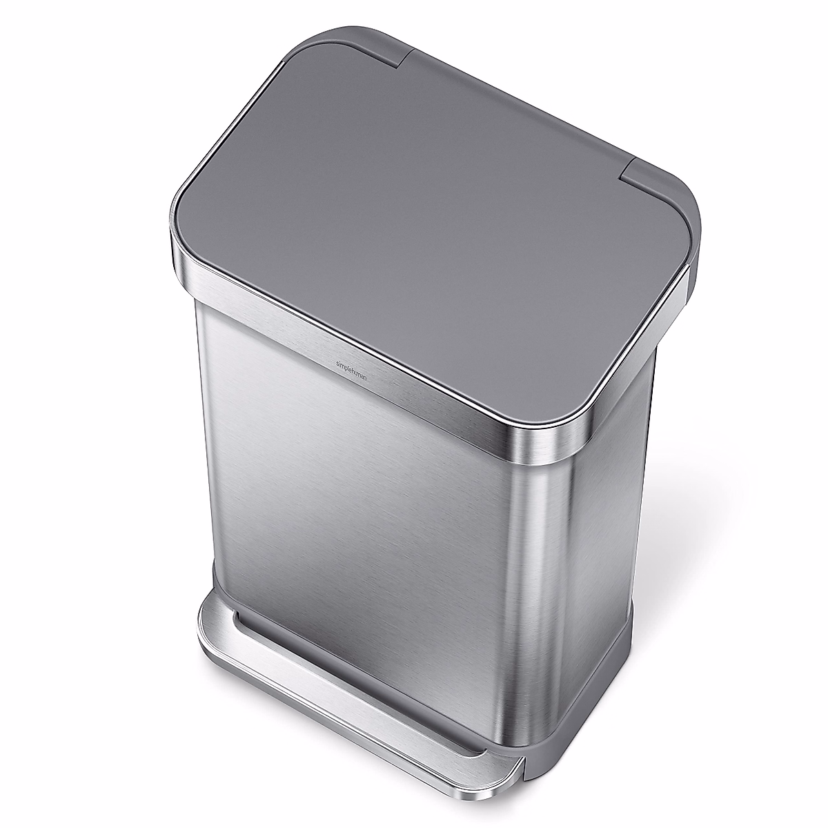 simplehuman 45 Liter / 12 Gallon Liter Rectangular Hands-Free Kitchen Step Trash Can with Soft-Close Lid, Brushed Stainless Steel with Plastic Lid