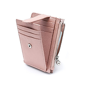 Fependu Slim Wallet for Women Thin Womens Card Holder RFID Blocking Genuine Leather Small Wallets Pearl Pink