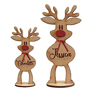 Personalized Freestanding Reindeer,Custom Name Wood Party Table Number Wooden Sign Cute Personalized Christmas Decorations Cartoon Place Card for Table Setting