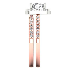 Clara Pucci 1.6ct Round Cut Real Zircon 14k Rose White Gold Halo Solitaire W/Accents Wedding Bridal Engagement Set Ring Band Size 7.5