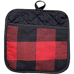 N//A 4/6 Pack Buffalo Check Plaid Pot Holders with Pocket,Kitchen Hot Pad Oven Mitts for Cooking and Baking Square 7.9" X 9.1" (Red, 6 Pack)