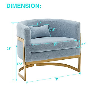 Apeaka Modern Teddy Accent Chair Boucle Arm Chair Living Room Chairs Upholstered Sofa Chair for Bedroom Office Club Barrel Chairs Light Blue