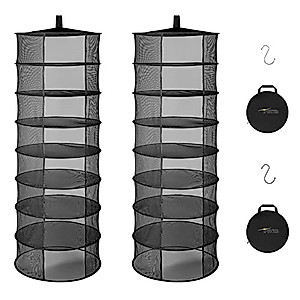 iPower 8-Layer 2ft Herb Drying Rack Black Mesh Hanging Net Dryer Collapsible with Opendoor, Pothook and Storage Bag, for Hydroponics Flowers, Buds, Fruits, Seafoods, Clothes, 2 Packs