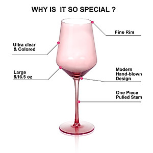 Mongshin 16 oz Premium Multi-Color Stemmed Wine Glasses -Colored Wine Glasses Gift for Wedding, Mothers -Luxury,Durable,Colourful Glasses Collection(set of 4)