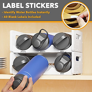 SpaceAid Bamboo Water Bottle Organizer with Labels, Kitchen Pantry Water Bottle Storage Rack for Cabinets, Home Cup and Wine Bottle Holder Shelf Organizers, 2 Pack 3-Slot, White