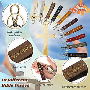 20 Pcs Christian Key Chain Leather Religious Keychain Inspirational Bible Key Chains Verse Quote Keychains Christmas Gifts (Multi Colors)