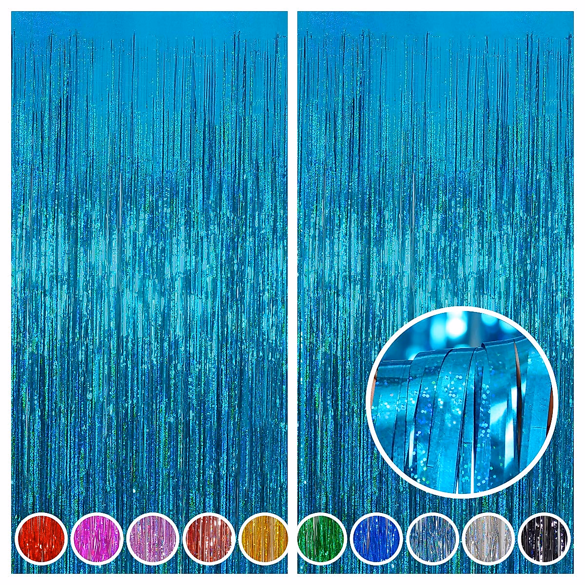 Melsan 2 Pack 3.2 ft x 8.2 ft Teal Tinsel Foil Fringe Curtains Backdrop, Sparkle Metallic Foil Curtains for Birthday Party Decoration