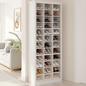 Hzuaneri Shoe Storage Cabinet, 36 Pairs Free Standing Closet Organizer, 8.8 inch Widened Cell Wood Shoe Organizer, 12 Tiers Vertical Space Saving Shoe Rack for Entryway, Bedroom, White SR20703X