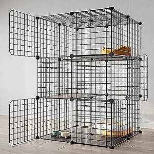 Eiiel 3-Tier Cat Cage Enclosures Indoor DIY Cat Playpen Detachable Metal Wire Kennels 2Lx2Wx3H Crate Large Exercise Place Ideal for 1-2 Cats, Black