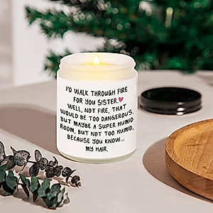 PETALSUN Sister Gifts, Sister Birthday Gifts from Sister, Funny Gifts for Sister, Best Sister Gifts from Sister, I'd Walk Through Fire for You Sister Candles, 7oz Soy Wax Lavender Scented Candles.