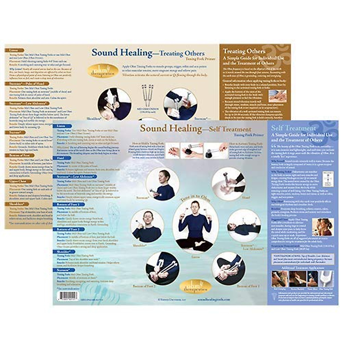 Ohm Therapeutics TUNING FORK TREATMENT CHARTS (3) — for Self-care, Massage Therapy, Energy Practitioners, Chakra Balancing & Sound Therapy