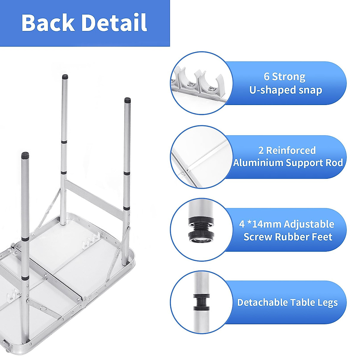 Moosinily Small Folding Table 2FT Foldable Camping Table Portable Picnic Table Metal 4 Height Adjustable Outdoor for Beach BBQ White 23.6×15.7 inch
