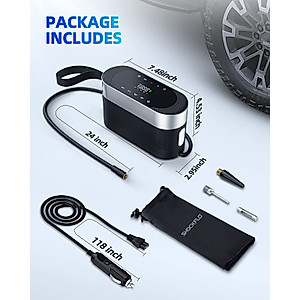 ShockFlo Tire Inflator Portable Air Compressor 12v DC Ultra Fast Air Pump for Car Tires- 150PSI Car Tire Air Pump Digital Pressure & Pre-set Gauge with Emergency LED Light