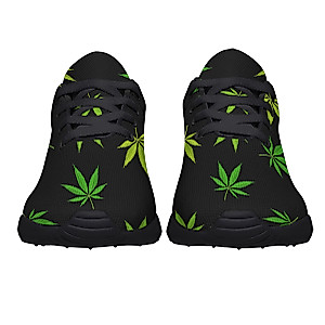 Weed 420 Shoes - Men Women Lightweight Breathable Cannabis Leaf Running Sneakers, Sport Athletic Tennis Shoes for Marijuana Lover Black Size 7