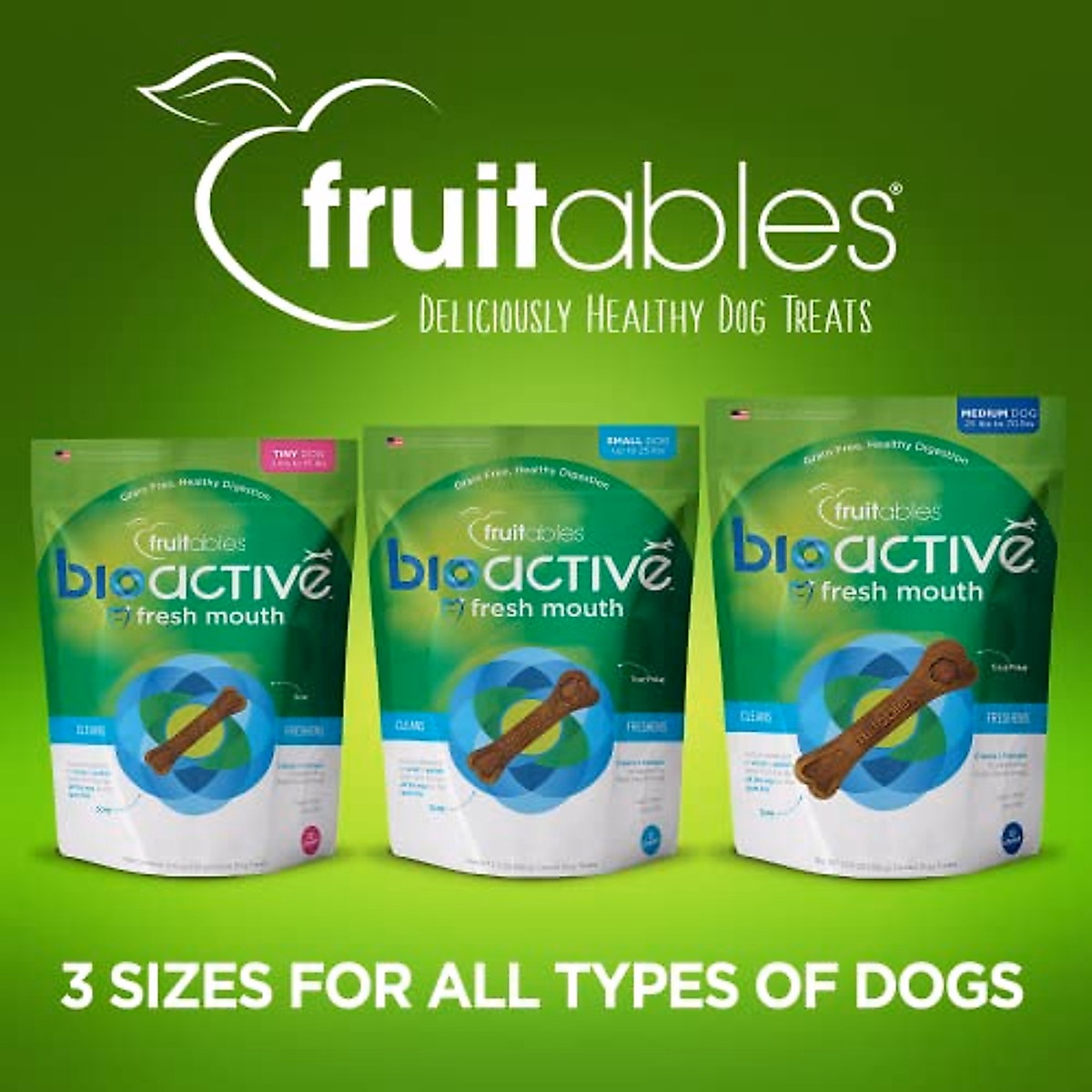 Fruitables Bioactive Dental Chews | Gluten and Grain-free Dental Treat | Superfood Formulated | Medium Dogs | 10 count