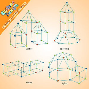 Kids Fort Building Kit,110 Pieces DIY Creative Fort Toy for 6 7 8 9 10 11 12 Years Old Boy & Girls, Construction STEM Building Toys Castles Tunnels Play Tent Rocket Tower for Indoor & Outdoor