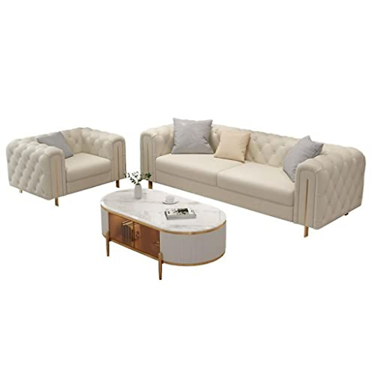 JFGJL Living Room Fabric Post- Fabric Leather Single Three-Person Sofa Combination