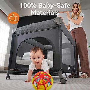 Portable Crib for Baby, Portable Baby Playpen with Detachable Bassinet and Changing Table