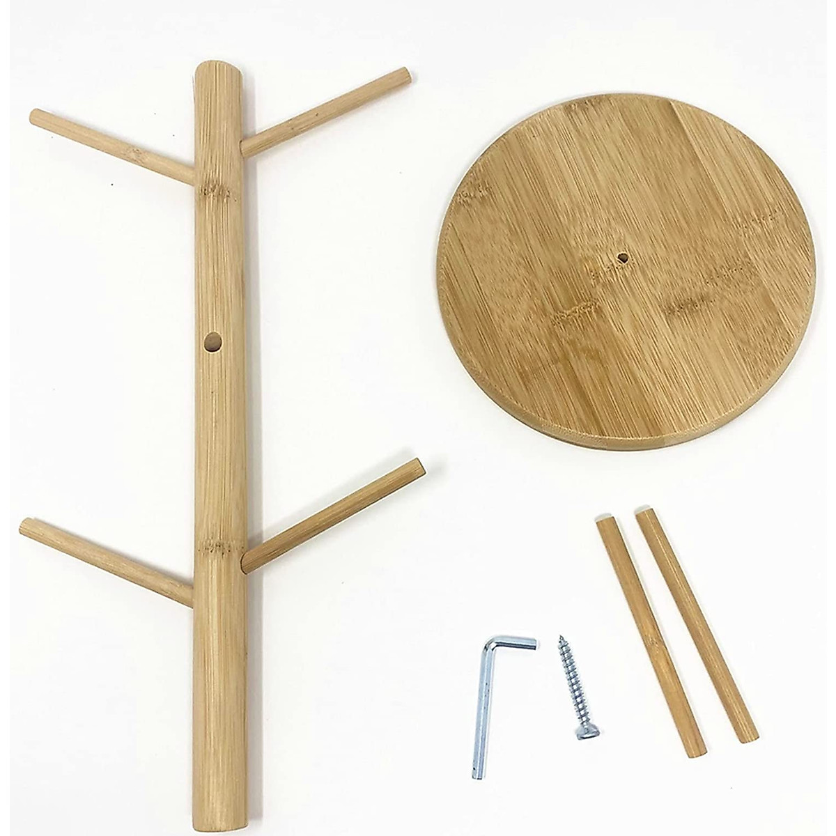 Tsyware Bamboo Wood Mug Rack Tree, Organic Bamboo Mug Holder, Mug Hook, Removable Mug Stand,Coffee Tea Cup Dryer with 6 Hooks，Decoration Counter Coffee Bar Accessories