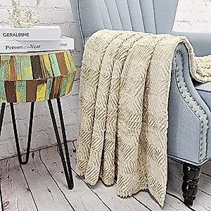 Home Soft Things White Herringbone Brushed Throw Blanket, 60'' x 80'', Beige, Lightweight Fluffy Plush Comfy Cozy Couch Bed Covers Suitable for Kids Adults Friends Home Décor