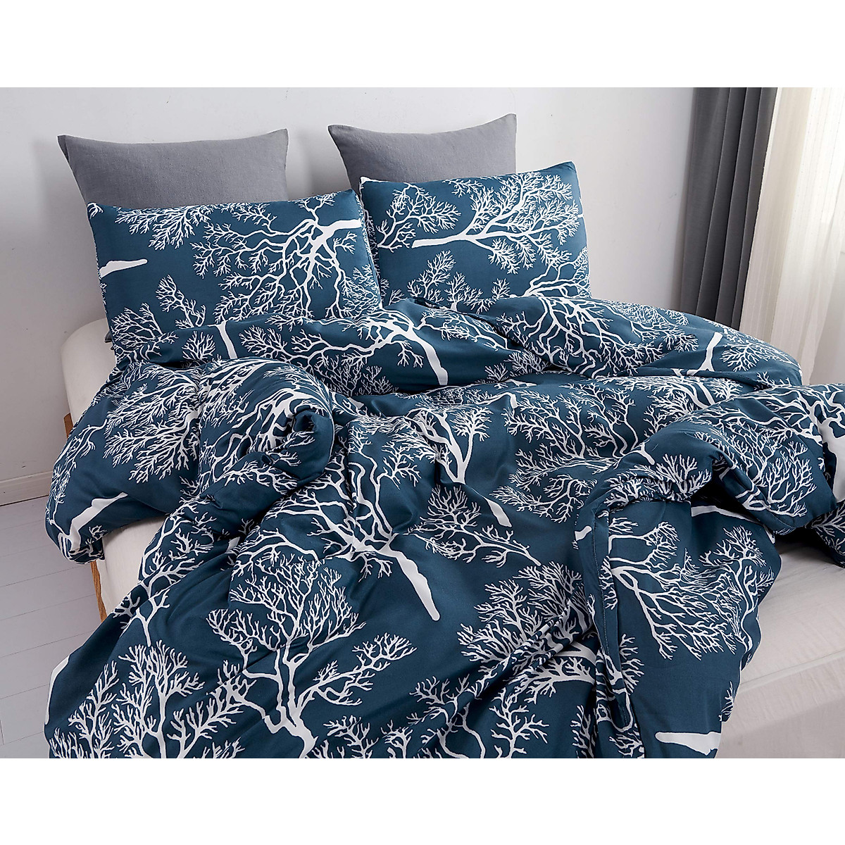 YFISAN Navy Comforter Cover Set Twin Printed Breathable Soft 2 Pieces Bedding Set with Zipper Closure and Corner Ties 68"x90" Durable Duvet Cover Set (Style 2, Twin)