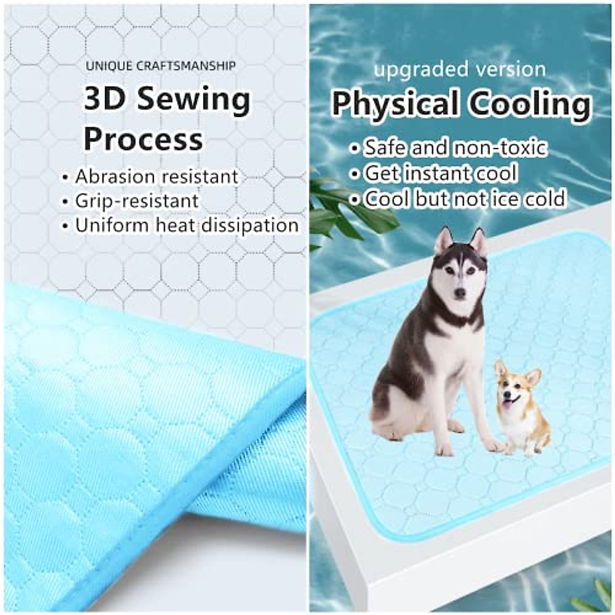 Dog Self Cooling Mat Pet,Breathable Summer Cooling Pads,WashableIce Silk Sleep Mat,Pet Cooling Blanket Sleeping Kennel Mat Pad Non-Toxic Sleep Bed Mat for Large Dogs Cats Animal Chilly Pad