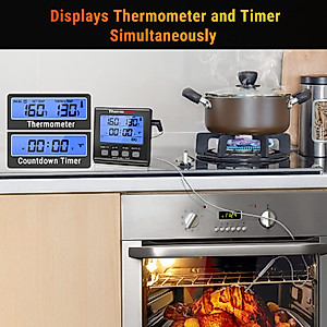 ThermoPro TP-17 Dual Probe Digital Cooking Meat Thermometer Large LCD Backlight Food Grill Thermometer Silver and Black