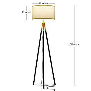 Brightech Levi LED Floor Lamp, Great Living Room/Farmhouse Décor, Black-and-Gold Tripod Lamp for Living Rooms & Offices, Tall Lamp with LED Bulbs, Standing Lamp for Bedroom Reading