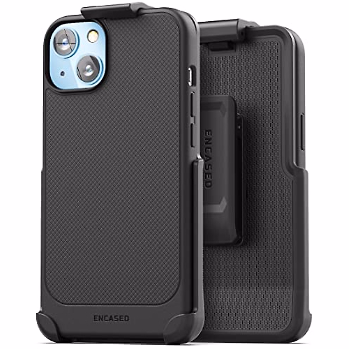 Encased Thin Armor Designed for iPhone 14 Belt Clip Case, Slim Fit Phone Case with Holster (Matte Black)