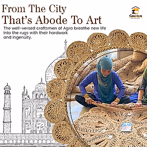 GRUHUM Handwoven 4ft Jute Area Rug-Natural Fiber Round Handmade Boho Farmhouse Rustic Vintage Soft Braided Reversible Rug-Indoor EcoFriendly Kitchen Bedroom Living Room Hallways Enterways 4'feet Round