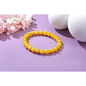 Jovivi Natural Citrine Bracelet - Semi Precious Round Stone Beads Stretch Bracelet - 8mm Handmade Gemstone Beaded Healing Crystals Bracelet for Women Men 6.5"