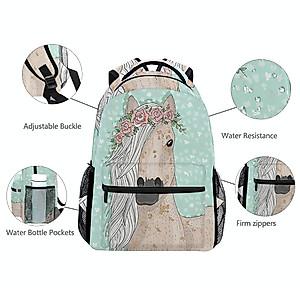Flower Horse School Backpacks Blue Pony Student Backpack Big For Girls Boys Elementary School Shoulder Bag Bookbag Fairy Tale