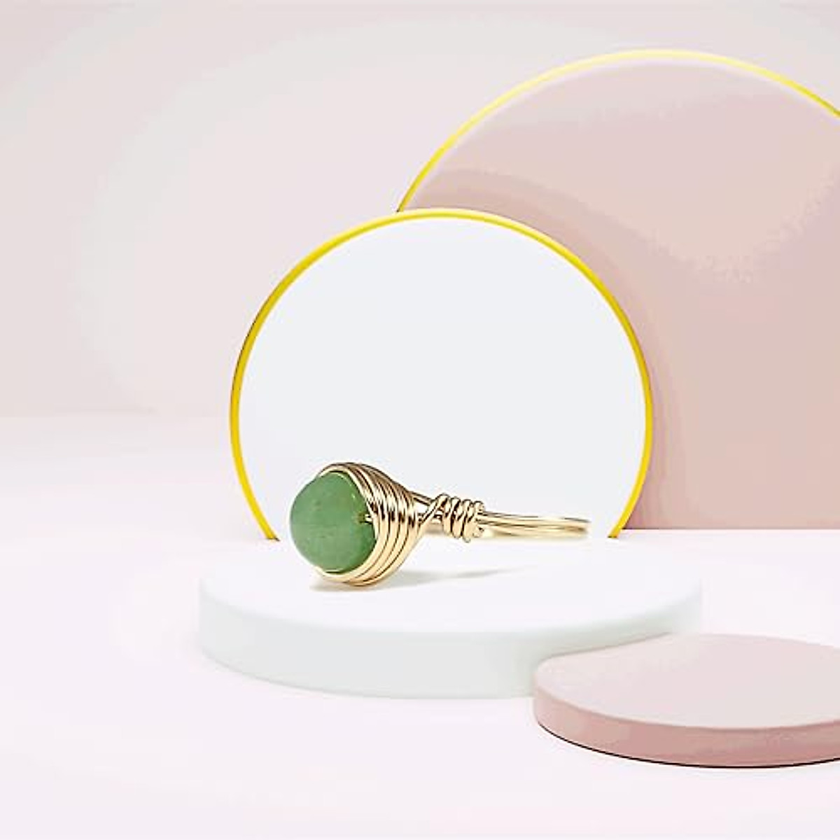 Green Aventurine Gemstone Ring, Natural Solitaire Stone Ring, Sterling Silver Band, 14K Gold-Filled Band, 14K Rose Gold-Filled Band, Custom Size, Jewelry Inspirations