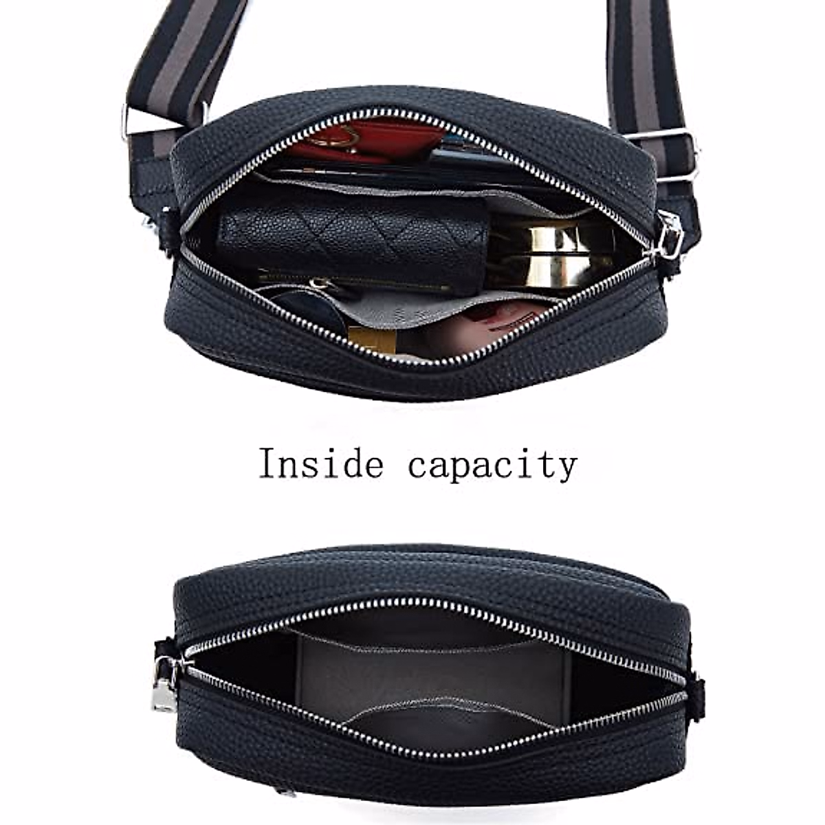 Lushandy Leather Crossbody Bags for Women Crossbody Camera Bag Purse Thick Strap Trendy Small Shoulder Bag with Guitar Strap