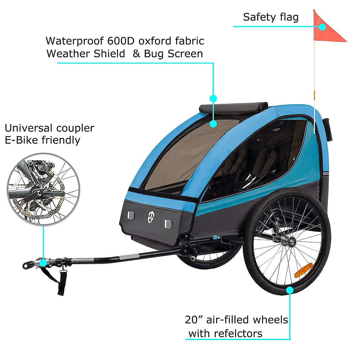 Veelar Sports Suspension Bike Trailer & Stroller 2 in 1 Double Seat for Toddlers, Kids, Child Bicycle Carrier Jogger (Blue)